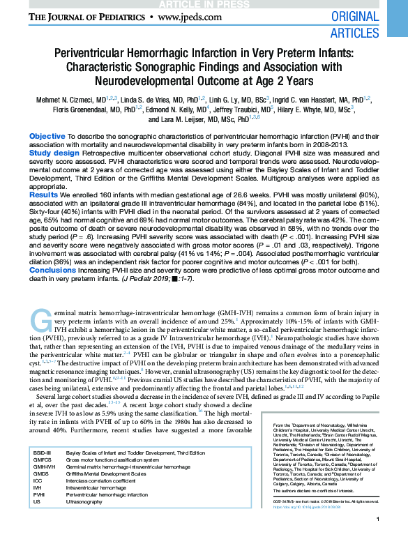 (PDF) Periventricular Hemorrhagic Infarction in Very Preterm Infants ...