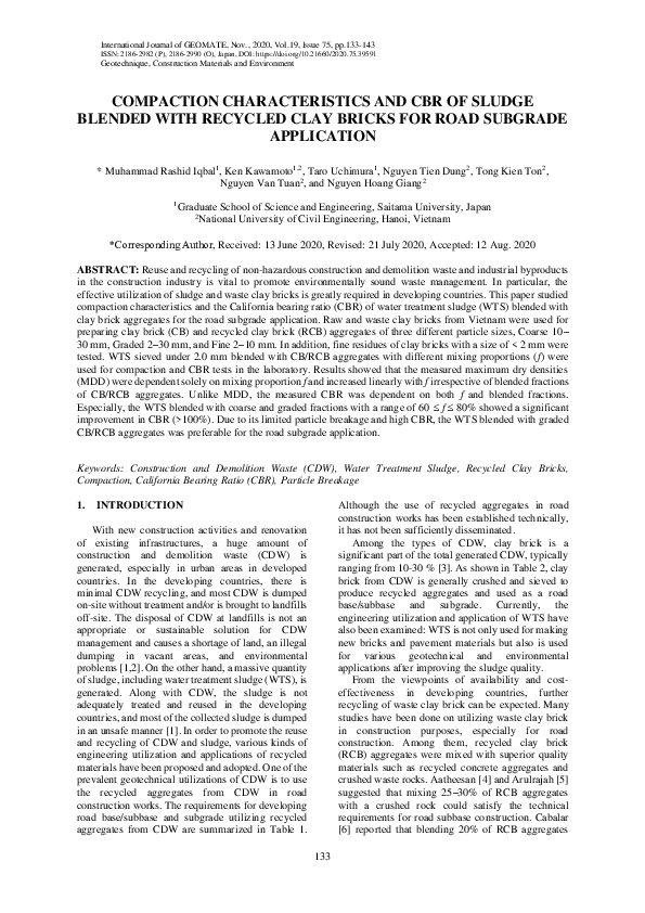 (PDF) Compaction Characteristics and CBR of Sludge Blended with ...