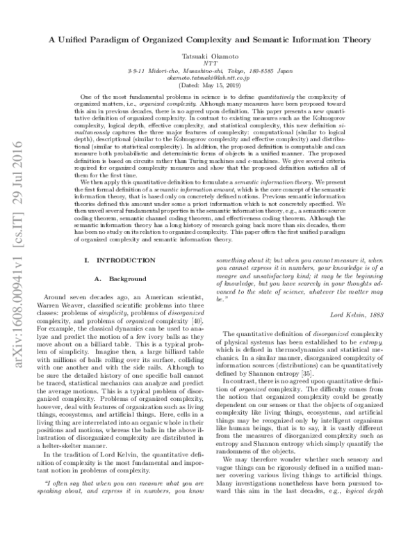 (PDF) A Unified Paradigm of Organized Complexity and Semantic ...
