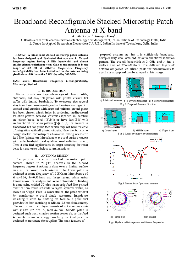 (PDF) Broadband reconfigurable stacked microstrip patch antenna at X-band