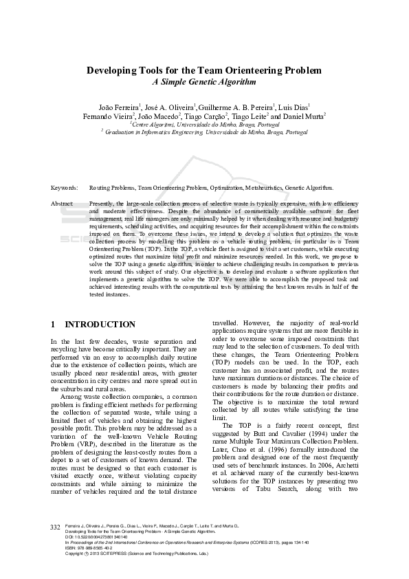 (PDF) Developing Tools for the Team Orienteering Problem - A Simple Genetic Algorithm