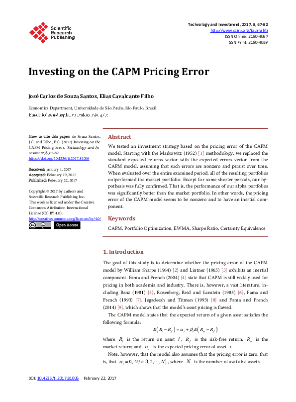 (PDF) Investing on the CAPM Pricing Error
