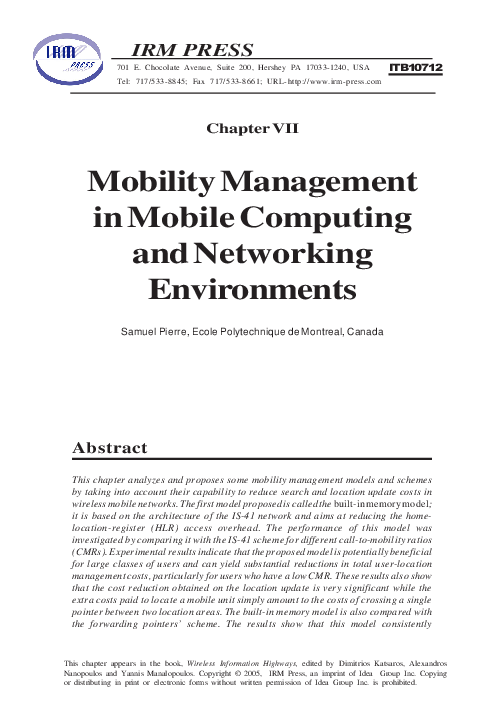 (PDF) Mobility Management in Mobile Computing and Networking Environments