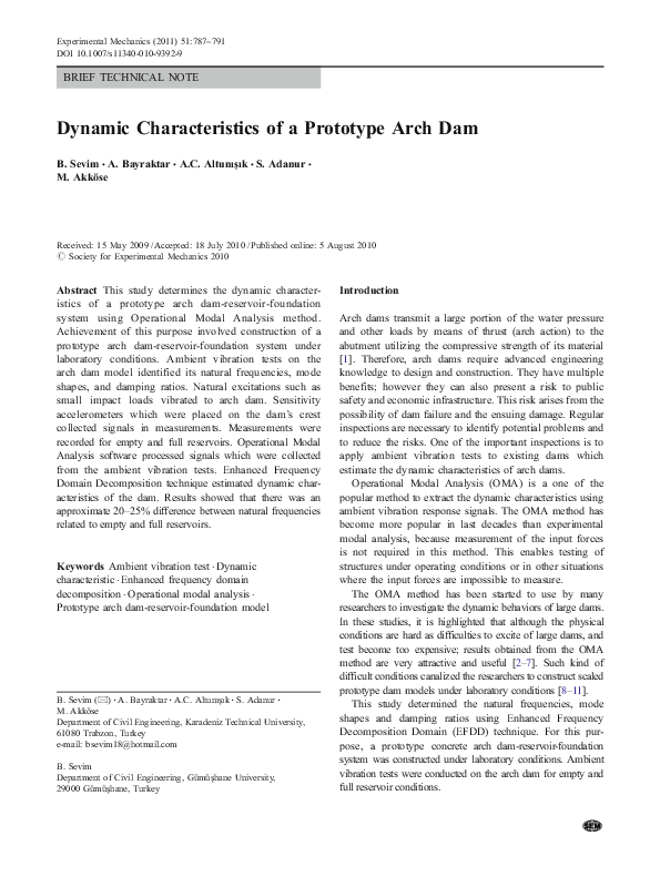 (PDF) Dynamic Characteristics of a Prototype Arch Dam