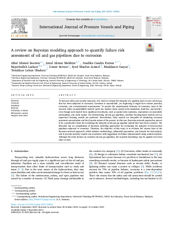 (PDF) A review on Bayesian modeling approach to quantify failure risk assessment of oil and gas ...