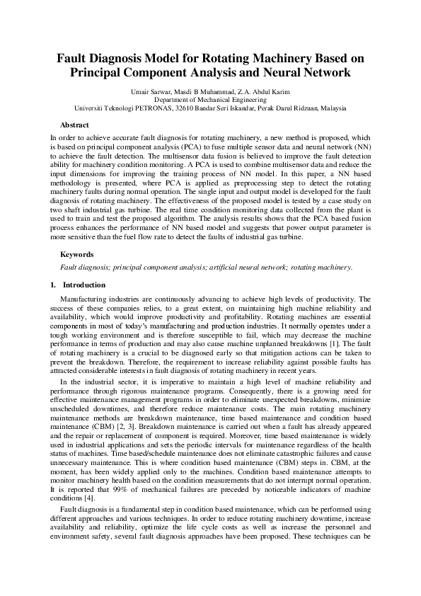 (PDF) Fault Diagnosis Model for Rotating Machinery Based On Multiple Condition Monitoring Data ...