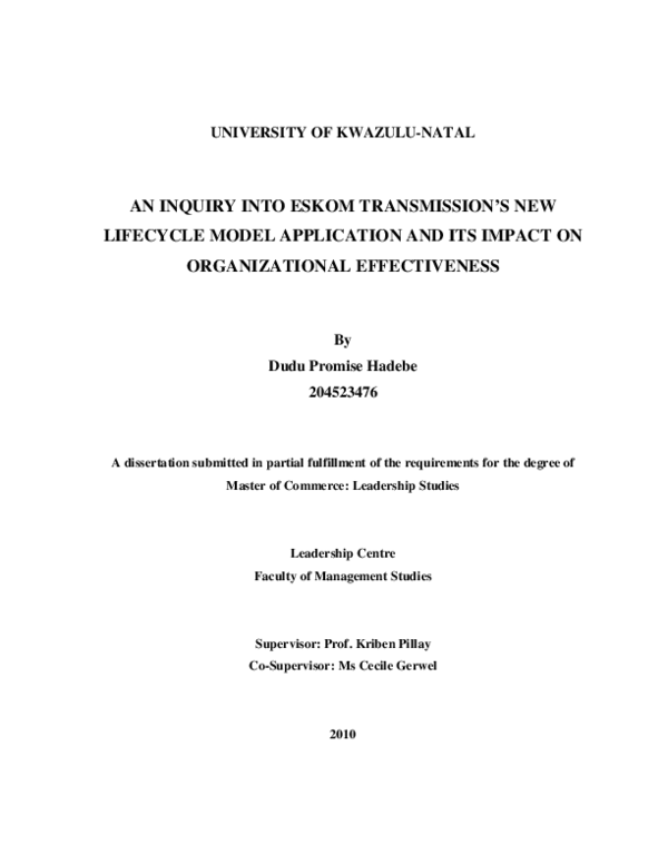 (PDF) An inquiry into Eskom transmission's new lifecycle model ...