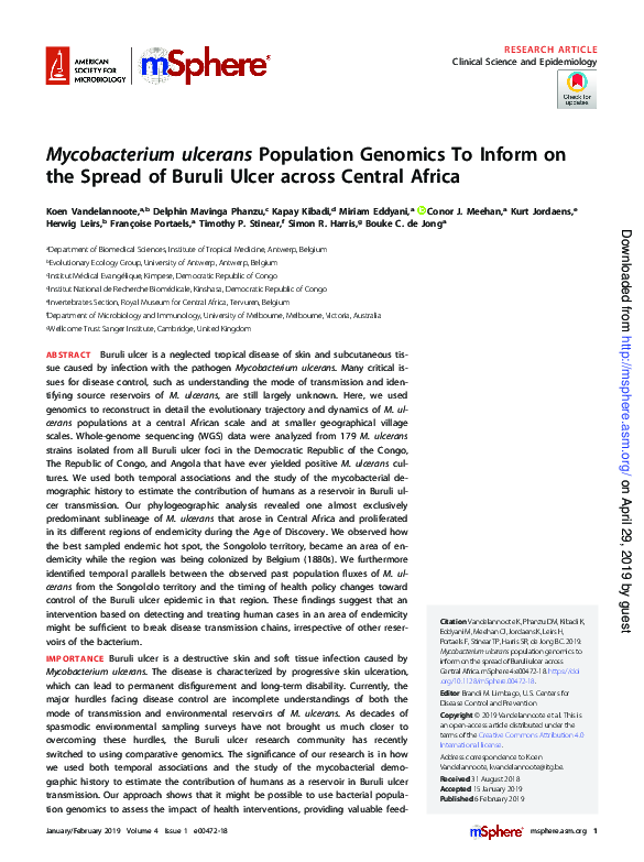 (PDF) Mycobacterium ulcerans Population Genomics To Inform on the Spread of Buruli Ulcer across ...
