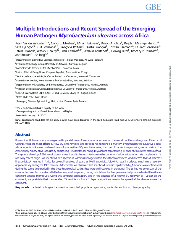 (PDF) Multiple introductions and recent spread of the emerging human ...