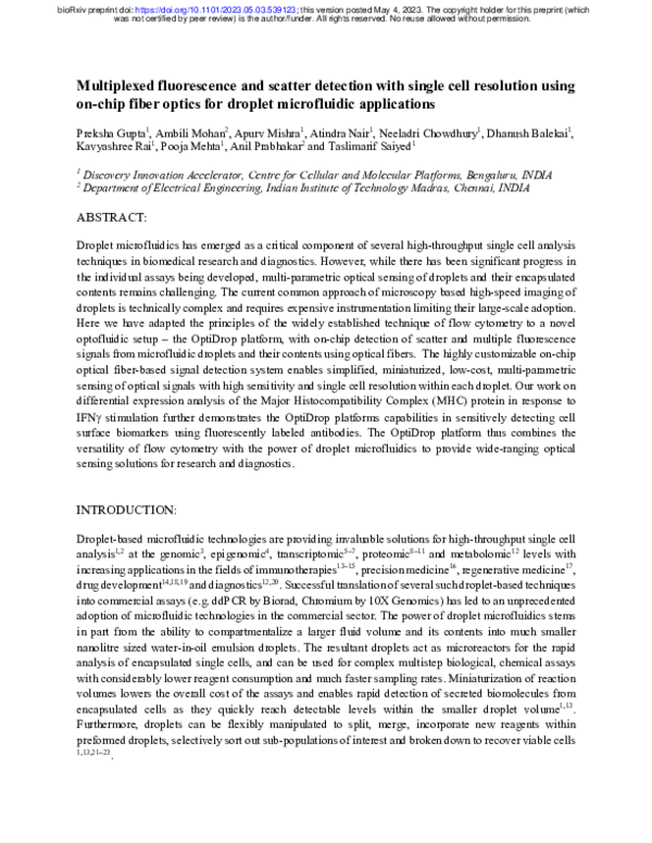 (PDF) Multiplexed fluorescence and scatter detection with single cell resolution using on-chip ...