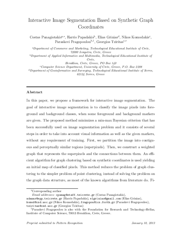 (PDF) Interactive image segmentation based on synthetic graph coordinates