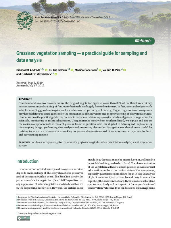 (PDF) Grassland vegetation sampling - a practical guide for sampling and data analysis