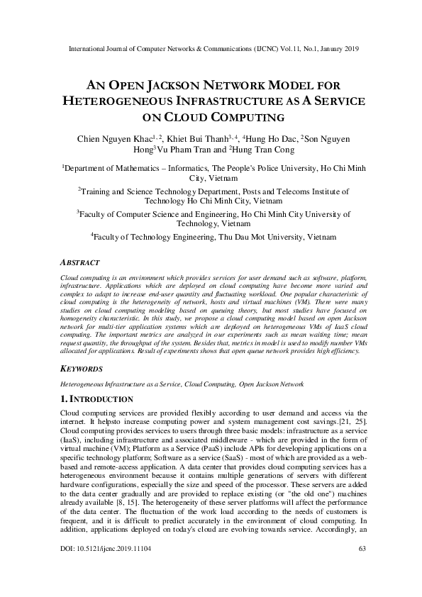(PDF) An open Jackson Network Model for Heterogeneous Infrastructure as a Service on Cloud Computing