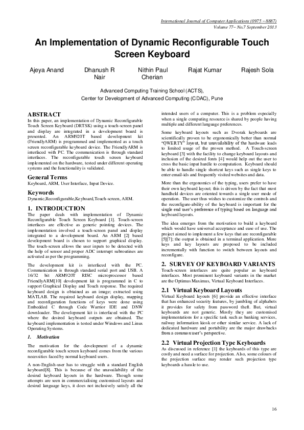 (PDF) An Implementation of Dynamic Reconfigurable Touch Screen Keyboard