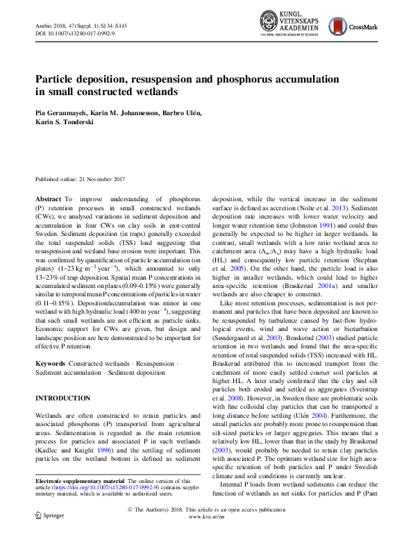 (PDF) Particle deposition, resuspension and phosphorus accumulation in ...