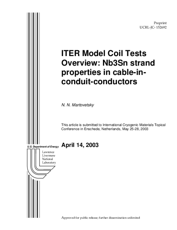 (PDF) ITER Model Coil tests overview: Nb3Sn strand properties in cable ...