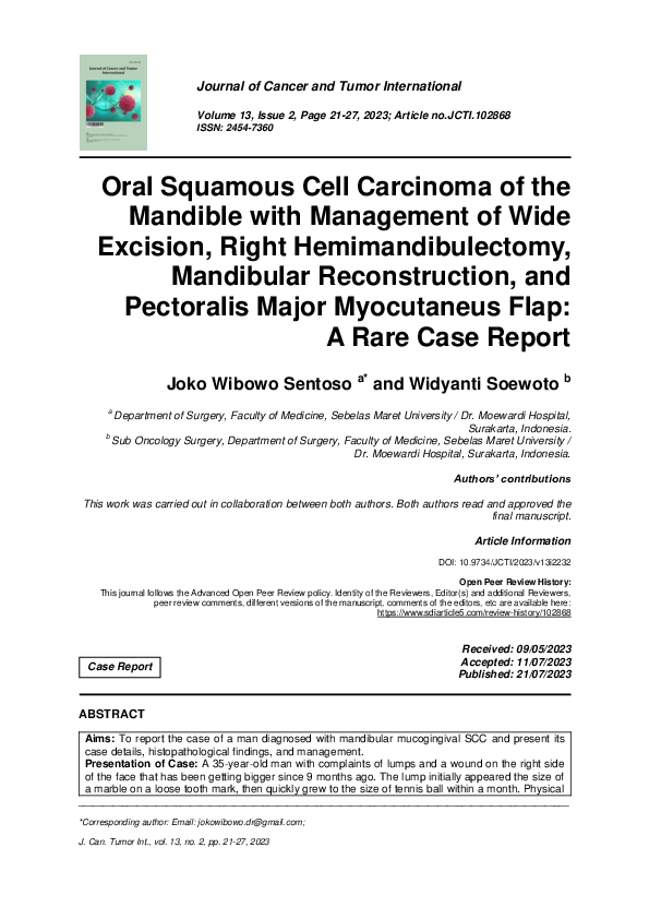 (PDF) Oral Squamous Cell Carcinoma of the Mandible with Management of ...
