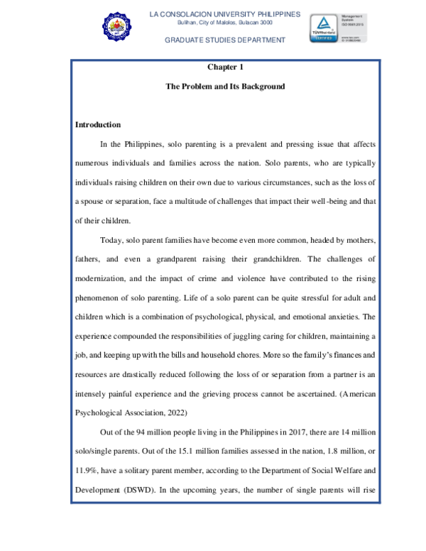 (PDF) Solo Parents Programs and Services of Local Government Unit of ...