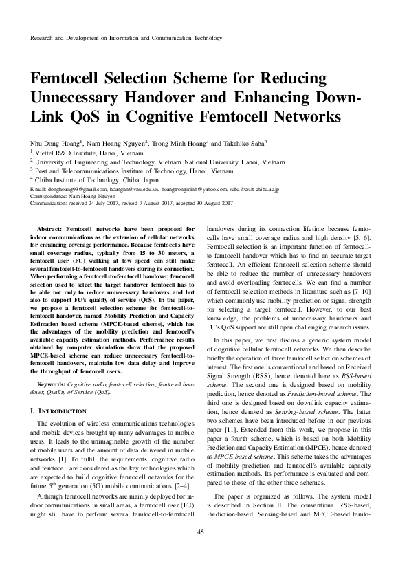 (PDF) Femtocell selection scheme for reducing unnecessary handover and enhancing downlink QoS in ...