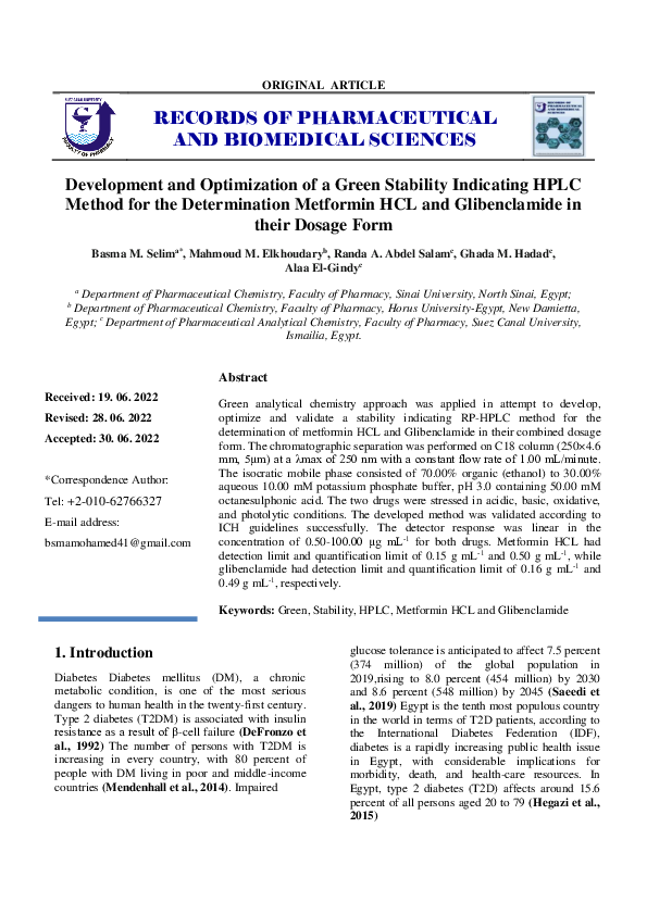 (PDF) Development and Optimization of a Green Stability Indicating HPLC Method for the ...