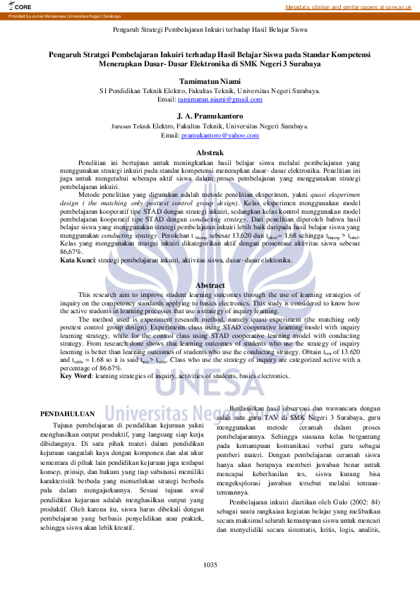 (PDF) Pengaruh Stratgei Pembelajaran Inkuiri terhadap Hasil Belajar Siswa pada Standar ...