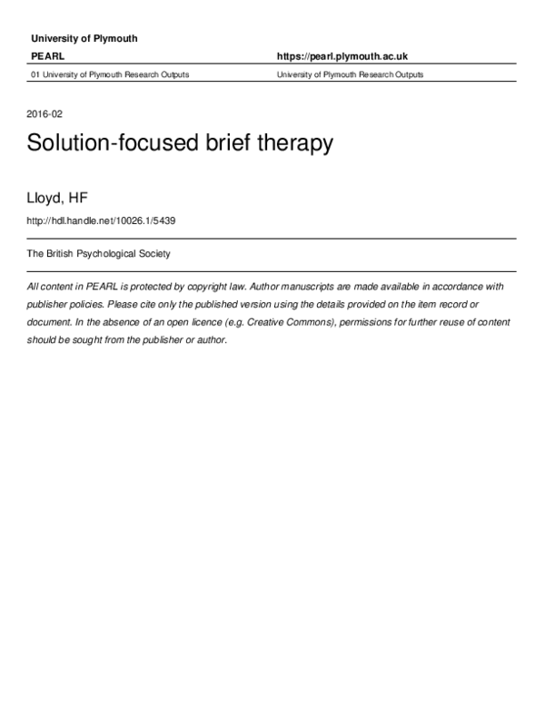 (PDF) Solution Focused Brief Therapy