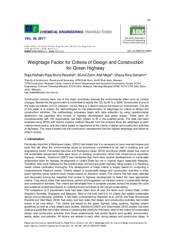 (PDF) Weightage factor for criteria of design & construction for green ...