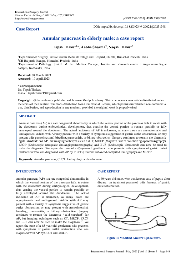 Pdf Annular Pancreas In Elderly Male A Case Report