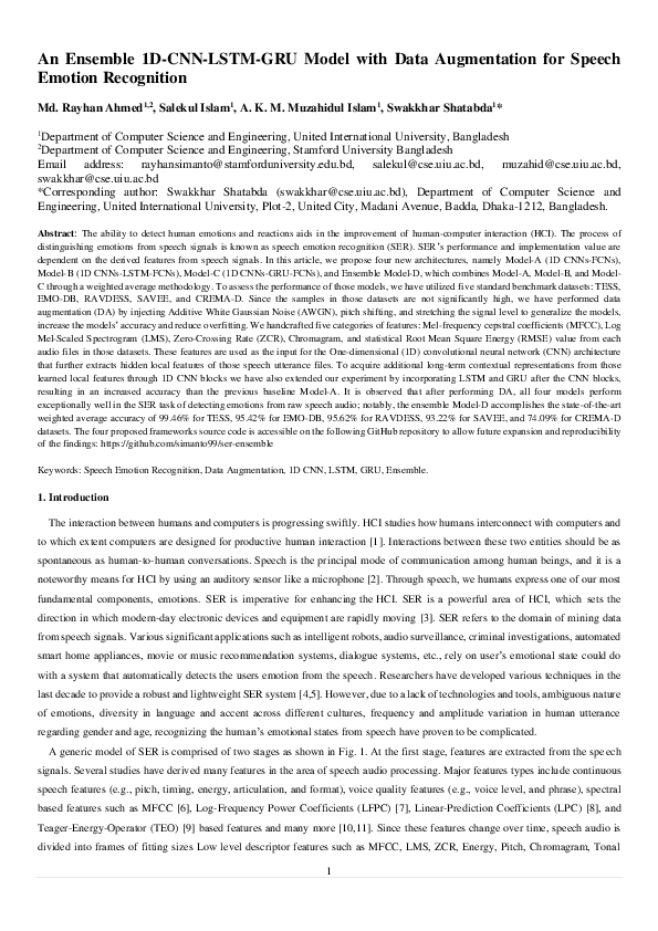 (PDF) An ensemble 1D-CNN-LSTM-GRU model with data augmentation for speech emotion recognition ...