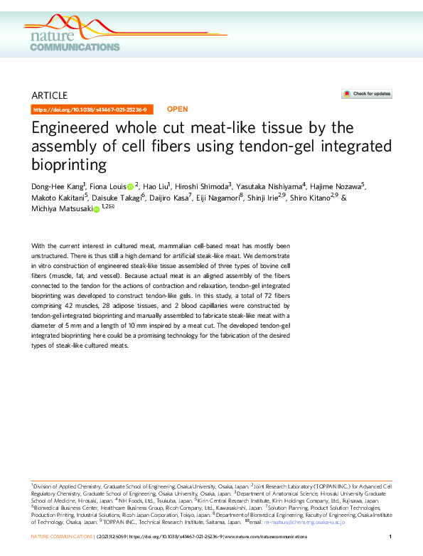 (PDF) Engineered whole cut meat-like tissue by the assembly of cell ...