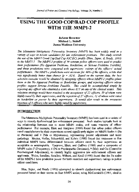 (PDF) Using the good cop/bad cop profile with the MMPI-2