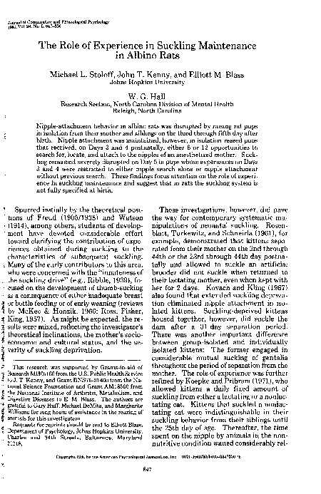 (PDF) The role of experience in suckling maintenance in albino rats