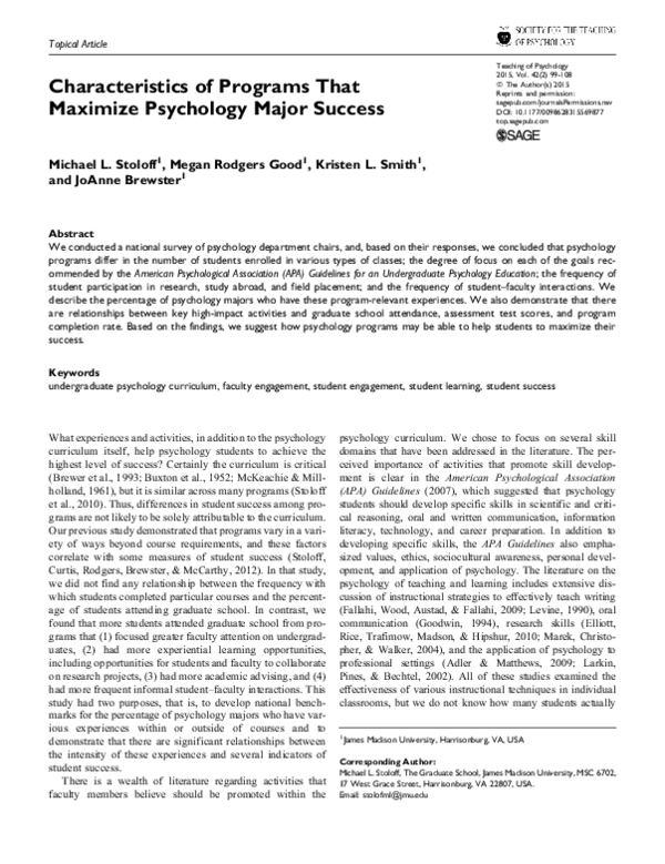 (PDF) Characteristics of Programs That Maximize Psychology Major Success