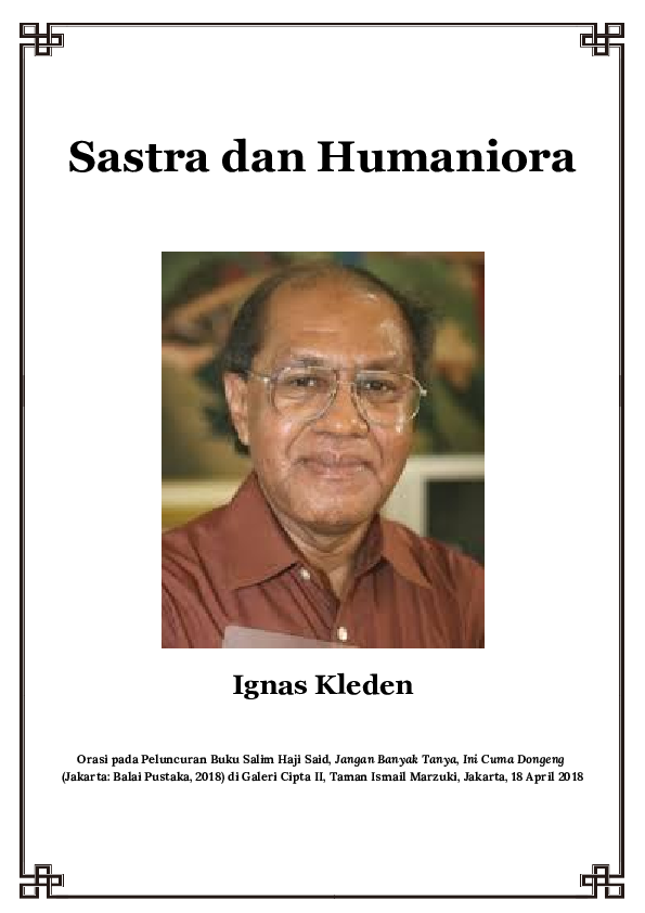 (PDF) Ignas Kleden - Makalah - Sastra dan Humaniora - 2018