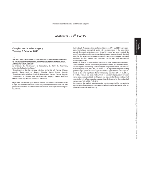 (PDF) 271 * the Ross Procedure Enables Similar Long-Term Survival ...
