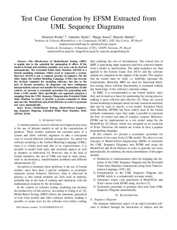 Pdf Test Case Generation By Efsm Extracted From Uml Sequence Diagrams