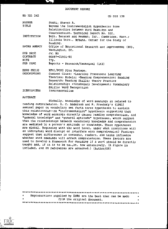 (PDF) Some Relationships Between Word Meanings and Comprehension