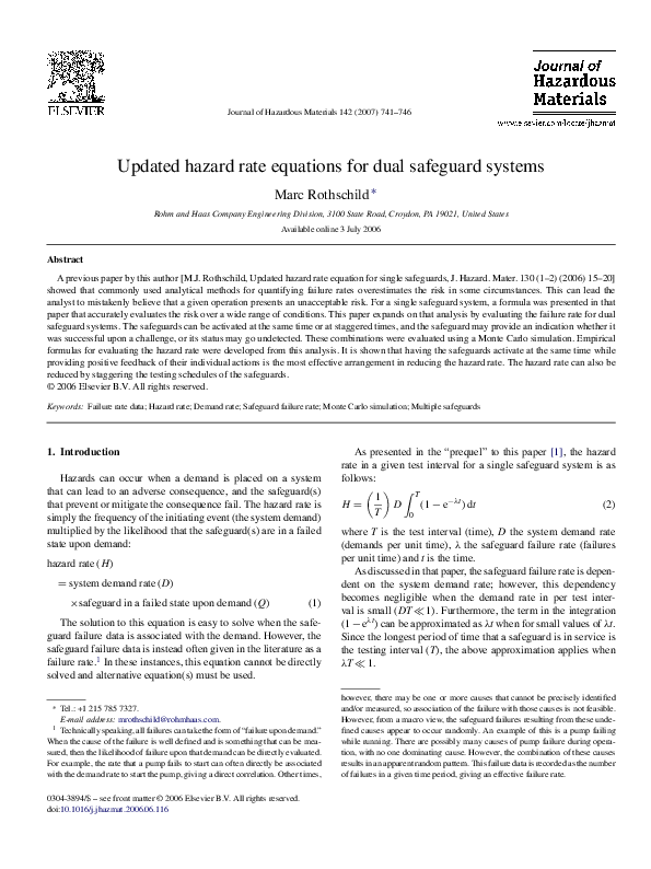 (PDF) Updated hazard rate equations for dual safeguard systems