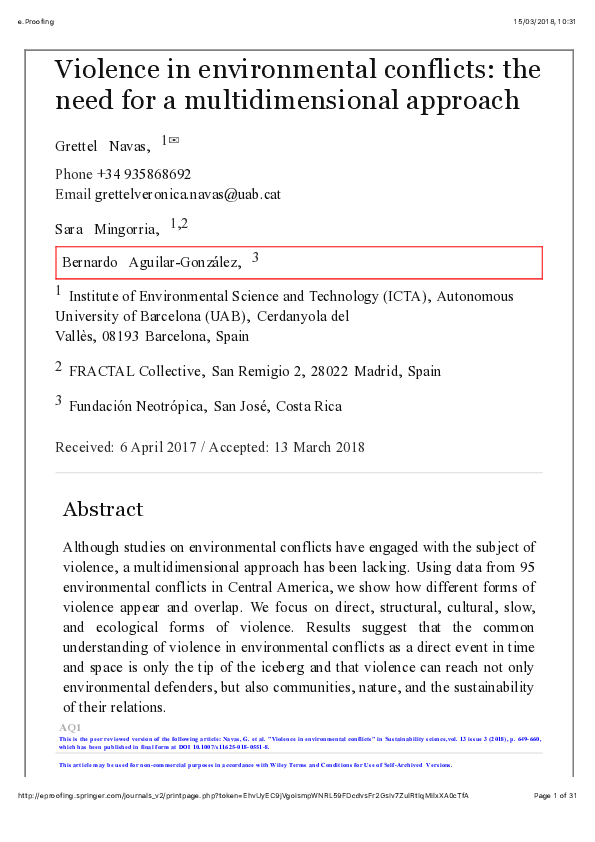 (PDF) Violence in environmental conflicts: the need for a ...