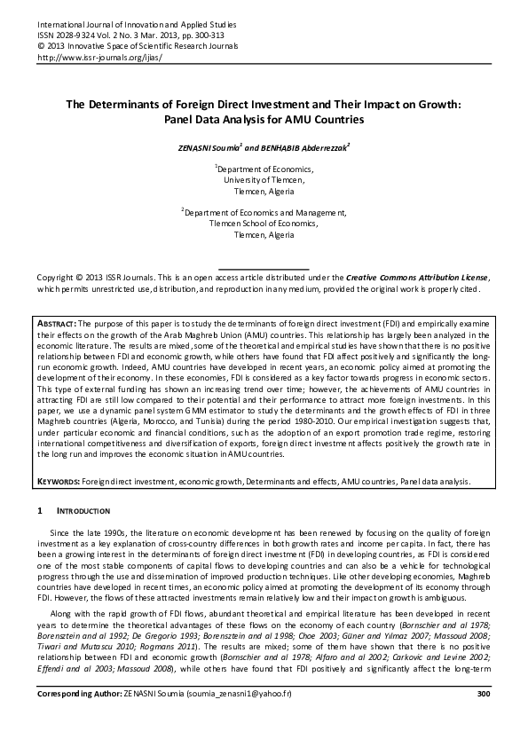 (PDF) The Determinants of Foreign Direct Investment and Their Impact on ...