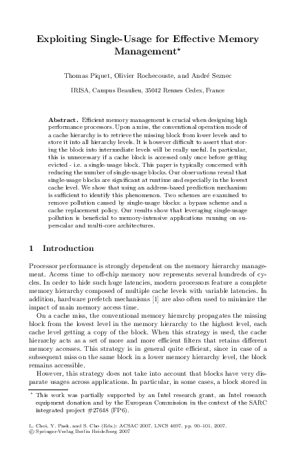 (PDF) Exploiting Single-Usage for Effective Memory Management
