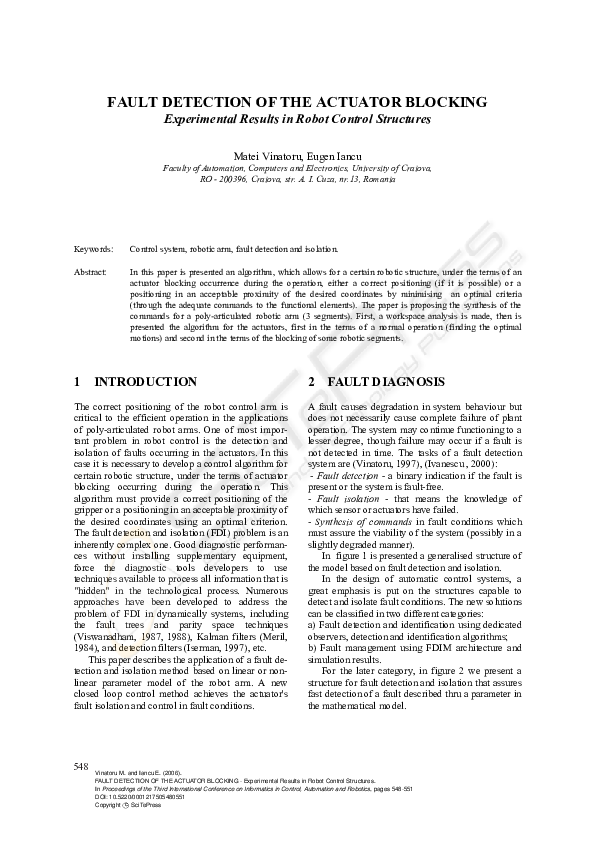 (PDF) FAULT DETECTION OF THE ACTUATOR BLOCKING - Experimental Results ...
