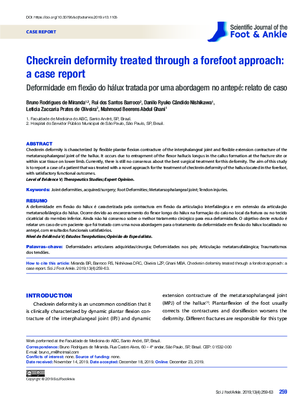 (PDF) Checkrein deformity treated through a forefoot approach