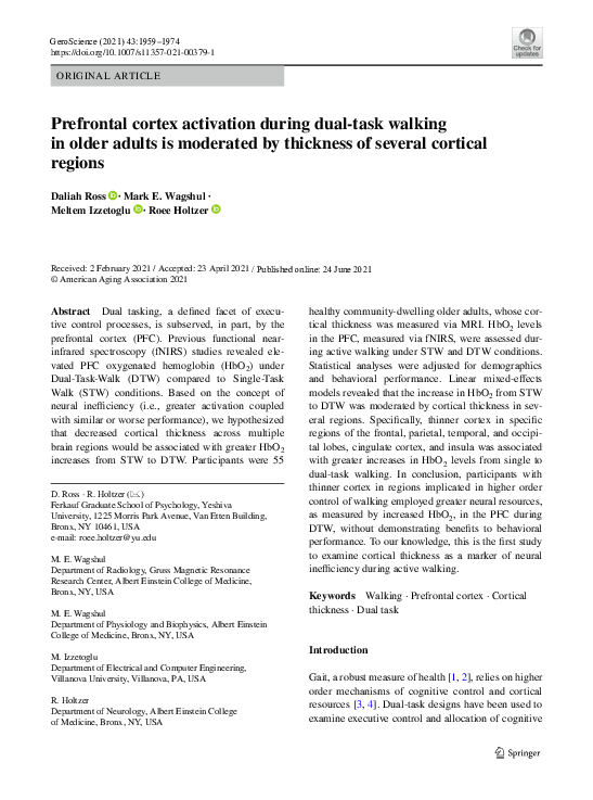 (PDF) Prefrontal cortex activation during dual-task walking in older ...