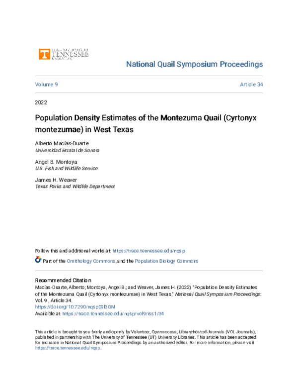 (PDF) Population Density Estimates of the Montezuma Quail (Cyrtonyx ...