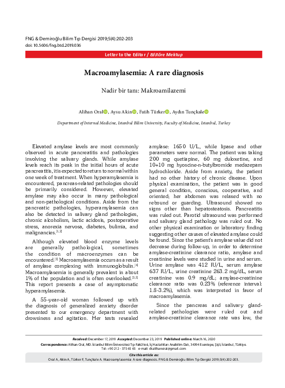 (PDF) Macroamylasemia: A rare diagnosis