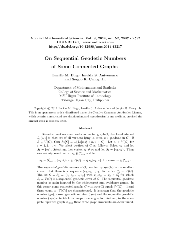 (PDF) On sequential geodetic numbers of some connected graphs | Lucille ...