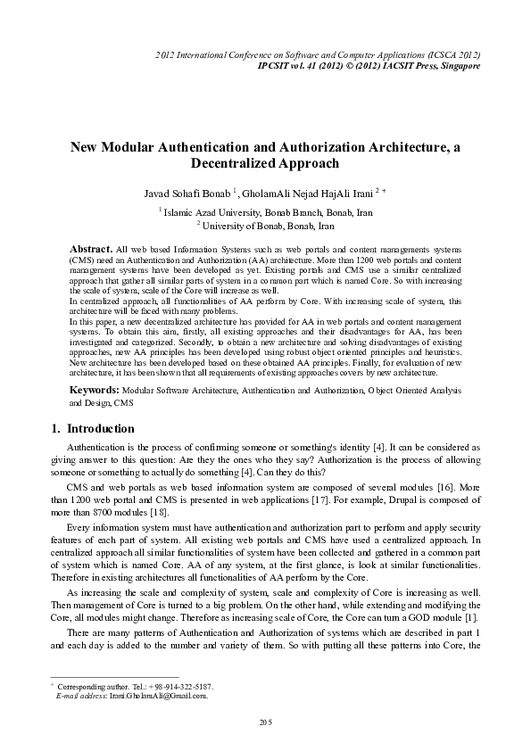 Pdf New Modular Authentication And Authorization Architecture A Decentralized Approach