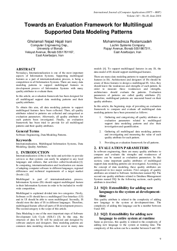 (PDF) Towards an Evaluation Framework for Multilingual Supported Data Modeling Patterns