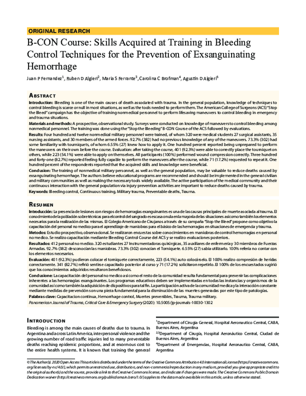 (PDF) B-CON Course: Skills Acquired at Training in Bleeding Control Techniques for the ...